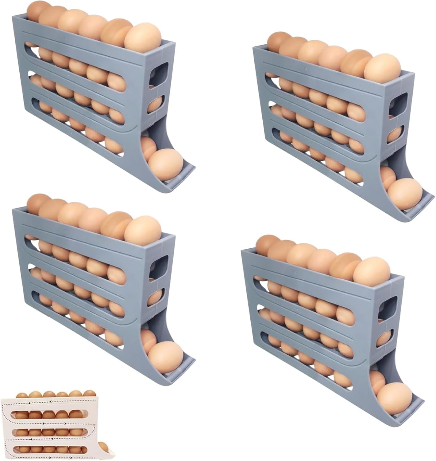 4 Tiers Egg Holder for Fridge,2024 New Automatic Scrolling Egg Rack ...