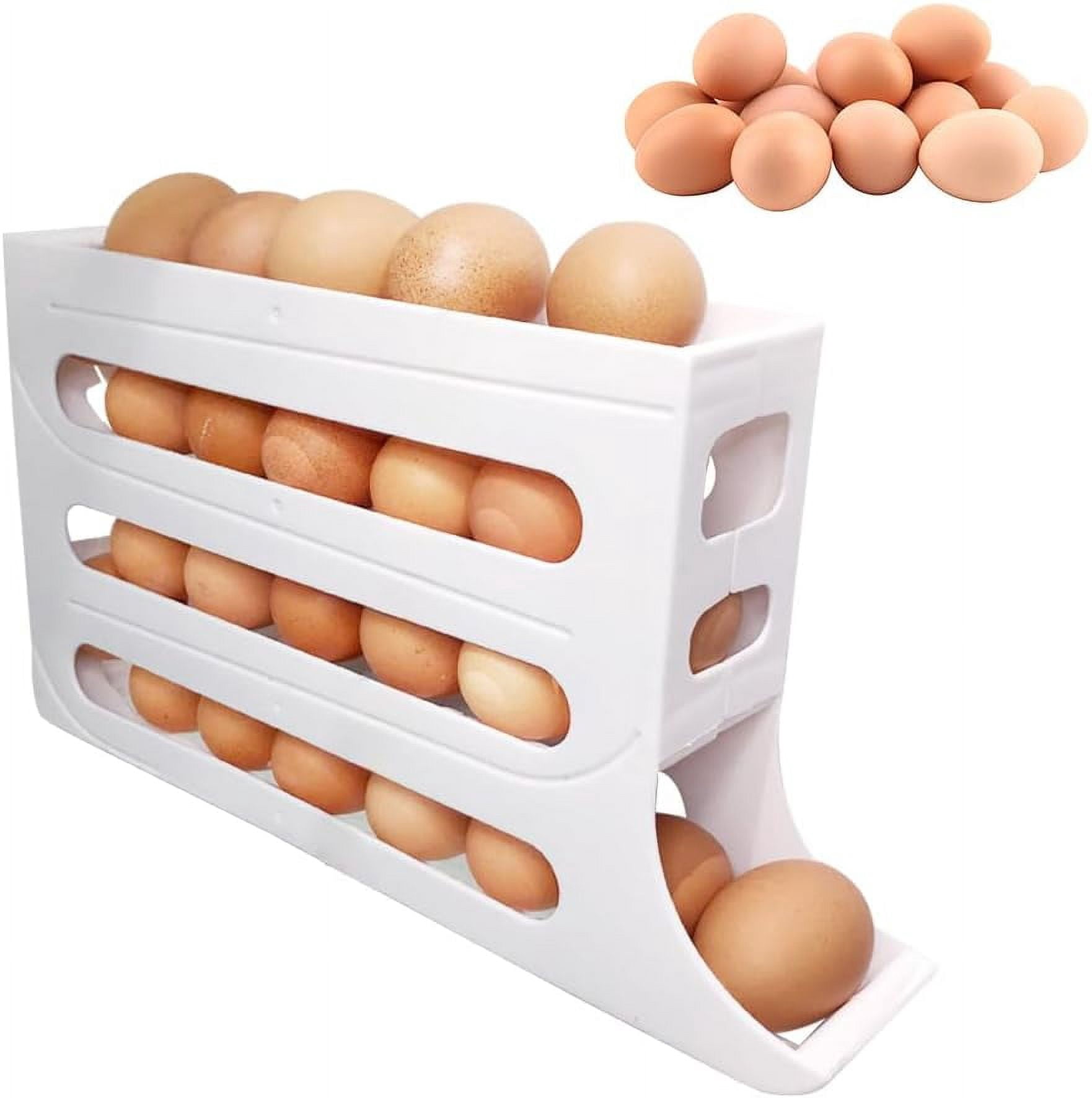4 Tiers Egg Holder for Fridge, Automatic Scrolling Egg Rack Holder ...