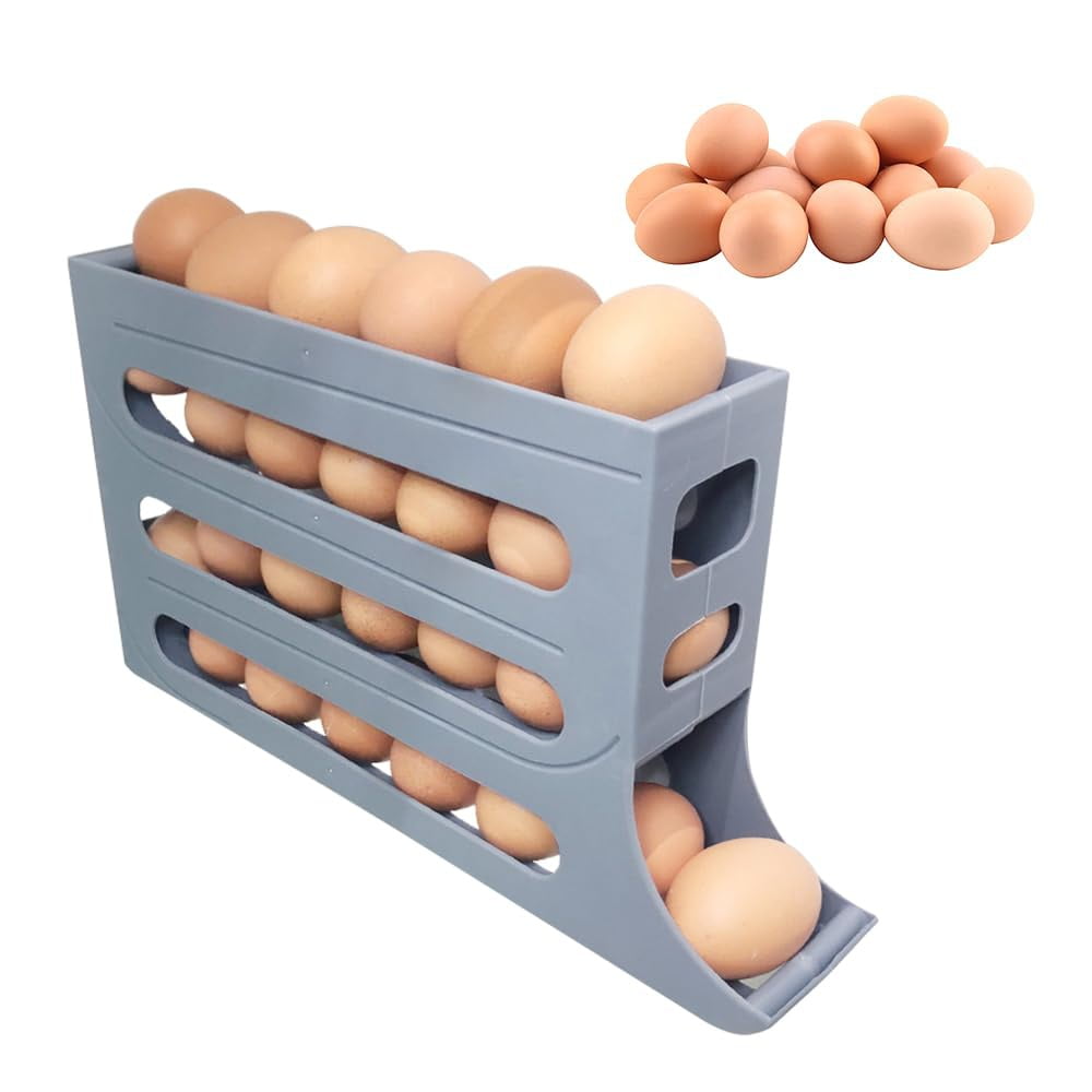 4 Tiers Egg Holder for Fridge,Automatic Scrolling Egg Rack Holder, Space-Saving Egg Dispenser ...