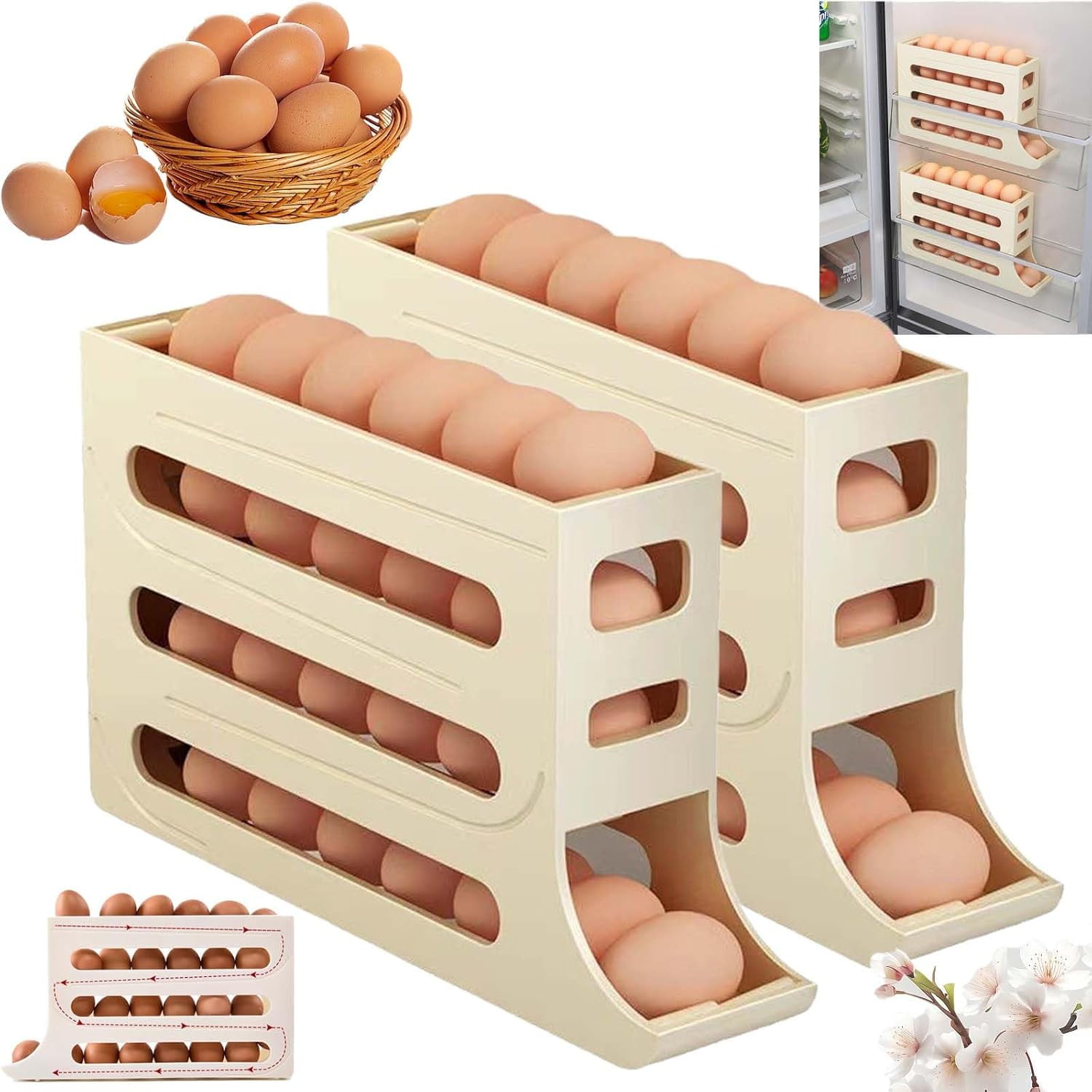 4 Tiers Egg Holder for Fridge,Egg Dispenser for Refrigerator,4 Tier ...