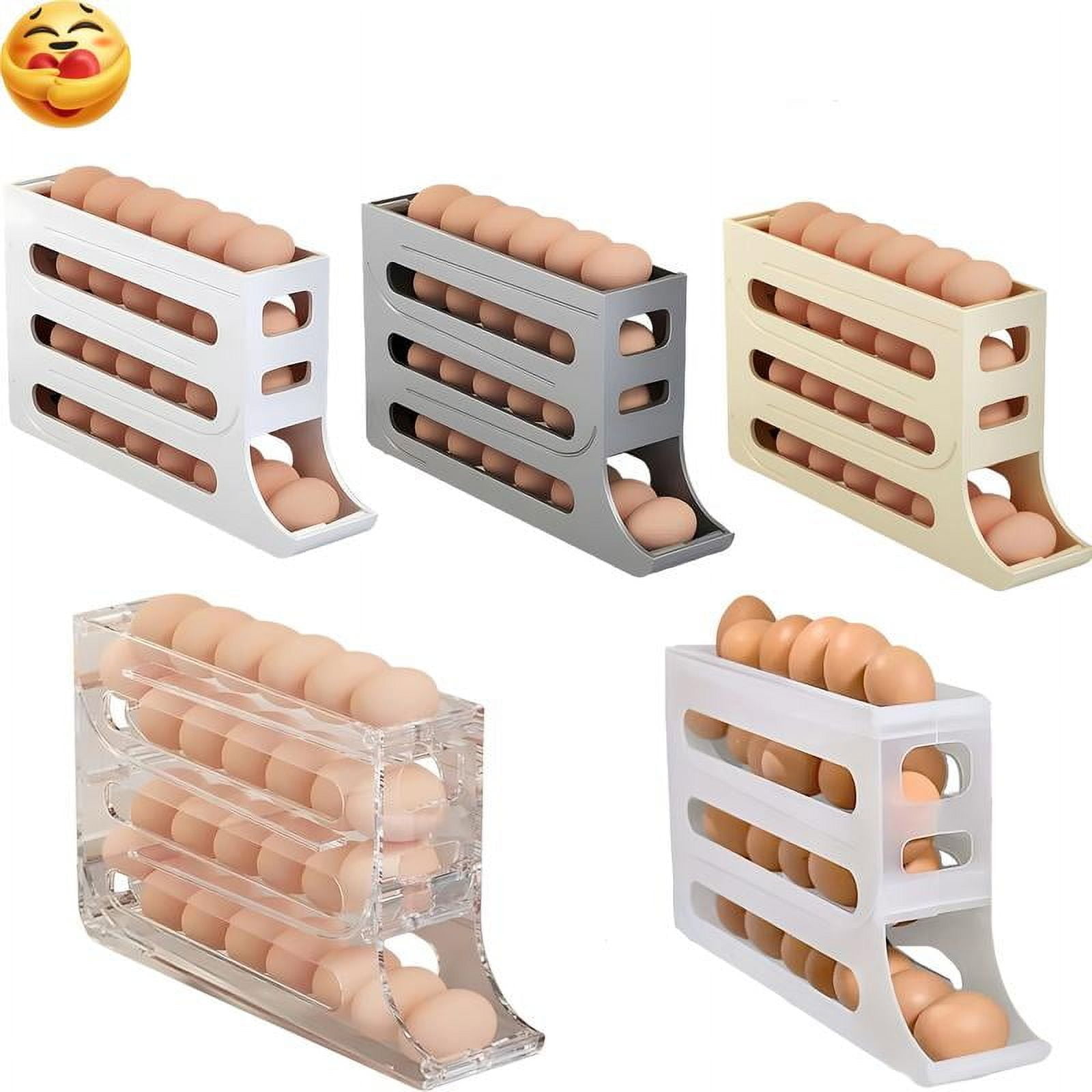 4 Tiers Egg Holder for Fridge， Automatic Egg Rolling Rack, 30 Eggs ...