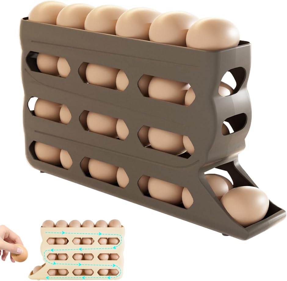 4 Tiers Egg Holder for Fridge, Eggs Dispenser Auto Rolling, Rolling Egg ...