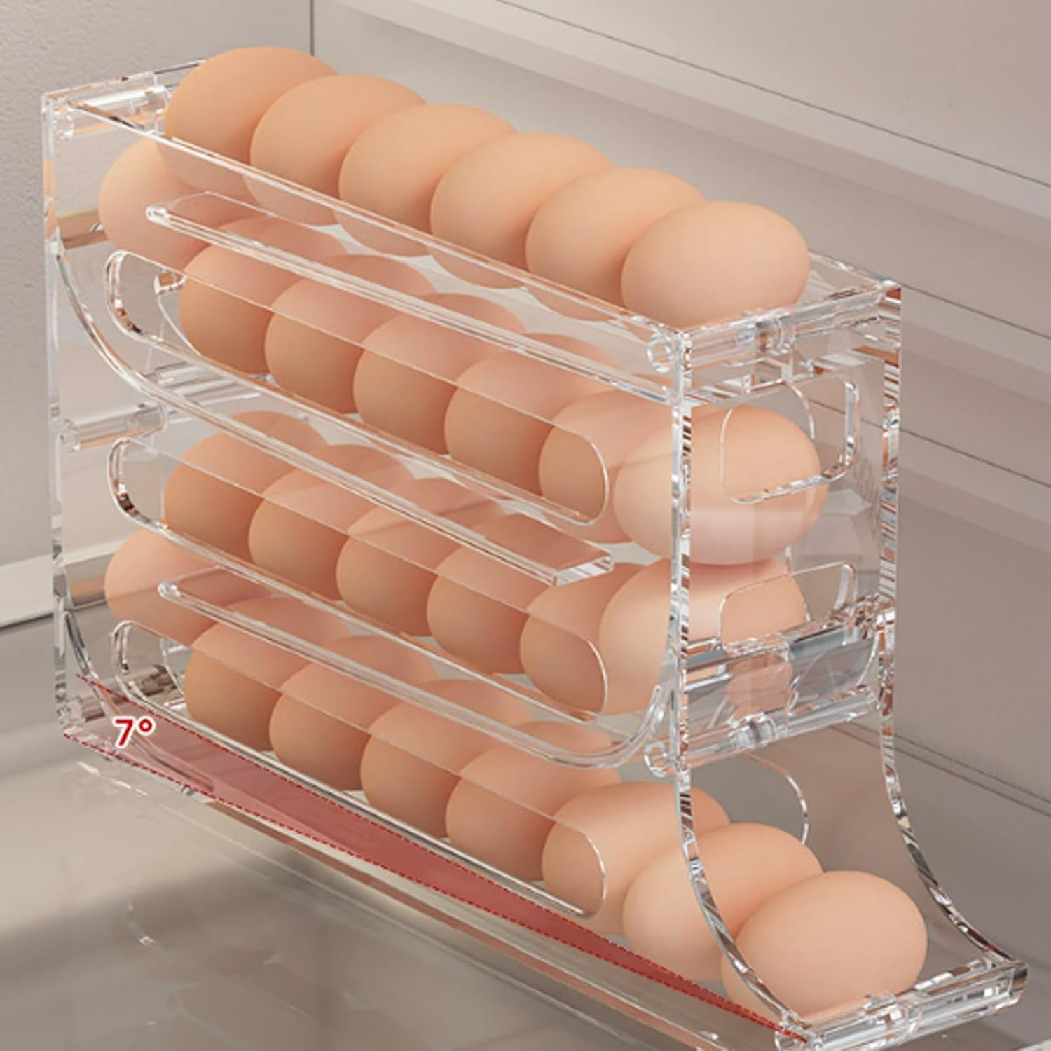 4 Tiers Egg Storage For Fridge - Automatic Scrolling Egg Rack Holder ...