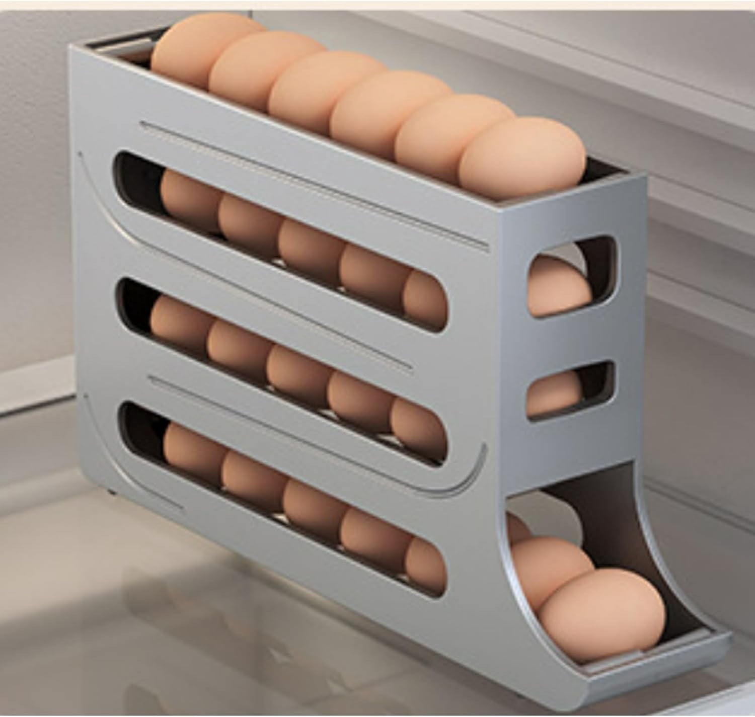 4 Tiers Egg Storage For Fridge - Automatic Scrolling Egg Rack Holder ...