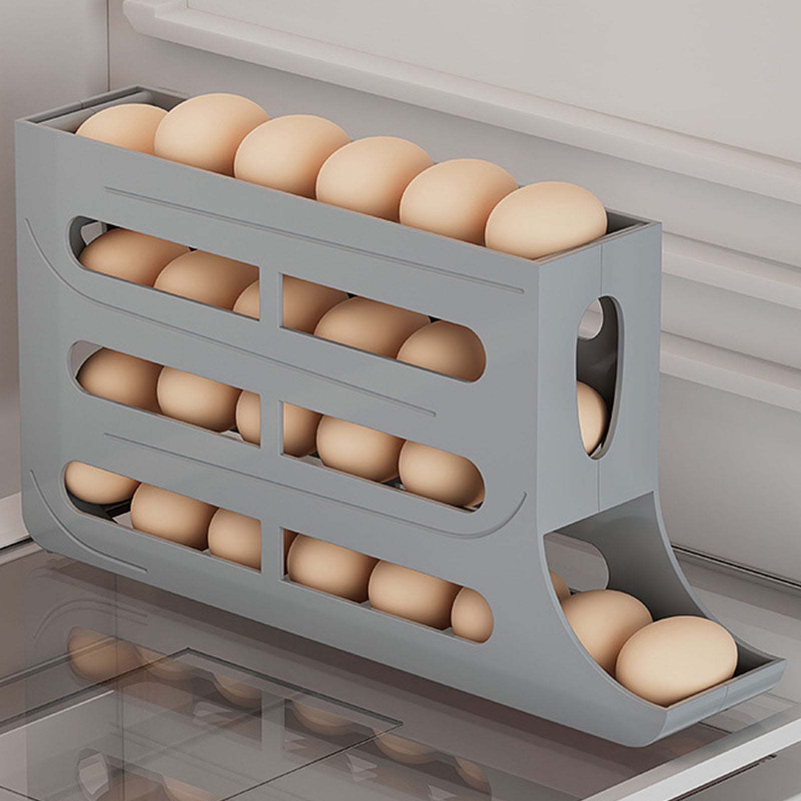 4 Tiers Egg Trays, Egg Holder for Fridge, Auto Rolling Fridge Egg ...