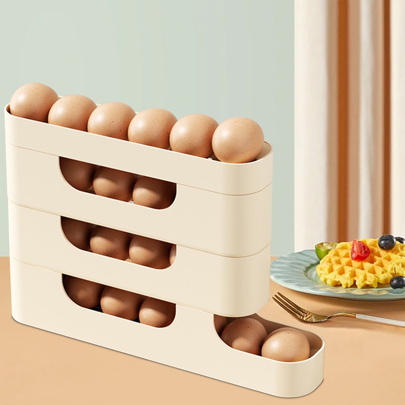 4 Tiers Eggs for Fridge Auto Rolling Fridge Eggs Organizer Space-Saving ...
