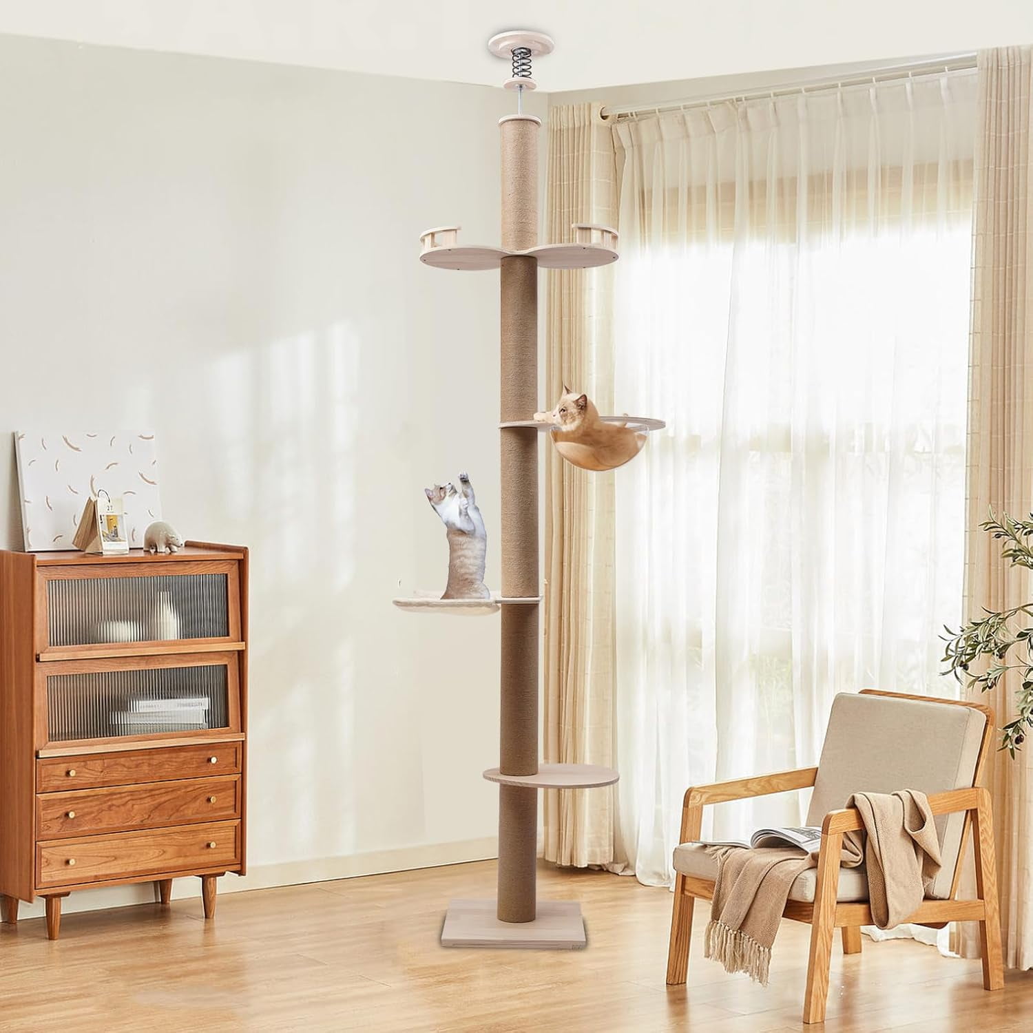 4 Tiers Floor to Ceiling Cat Tree, Cat Climbing Tower Indoor Pet Play ...