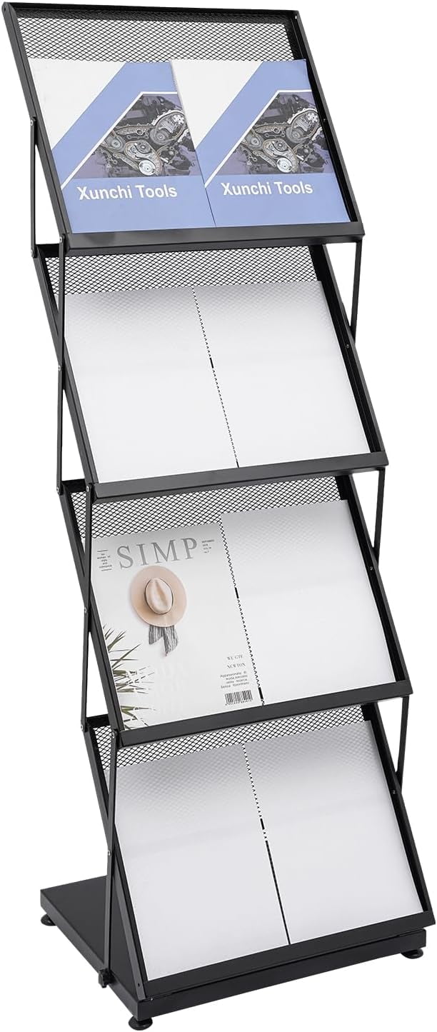 4 Tiers Foldable Brochure Display Rack,Foldable Magazine Rack,Magazine ...