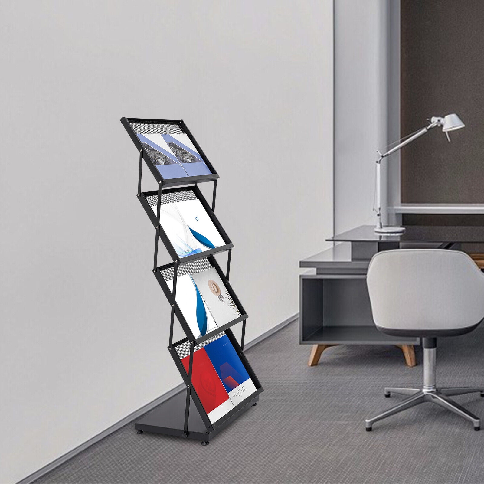 4 Tiers Foldable Brochure Display Rack Magazine Rack Display Stand Black - Walmart.com