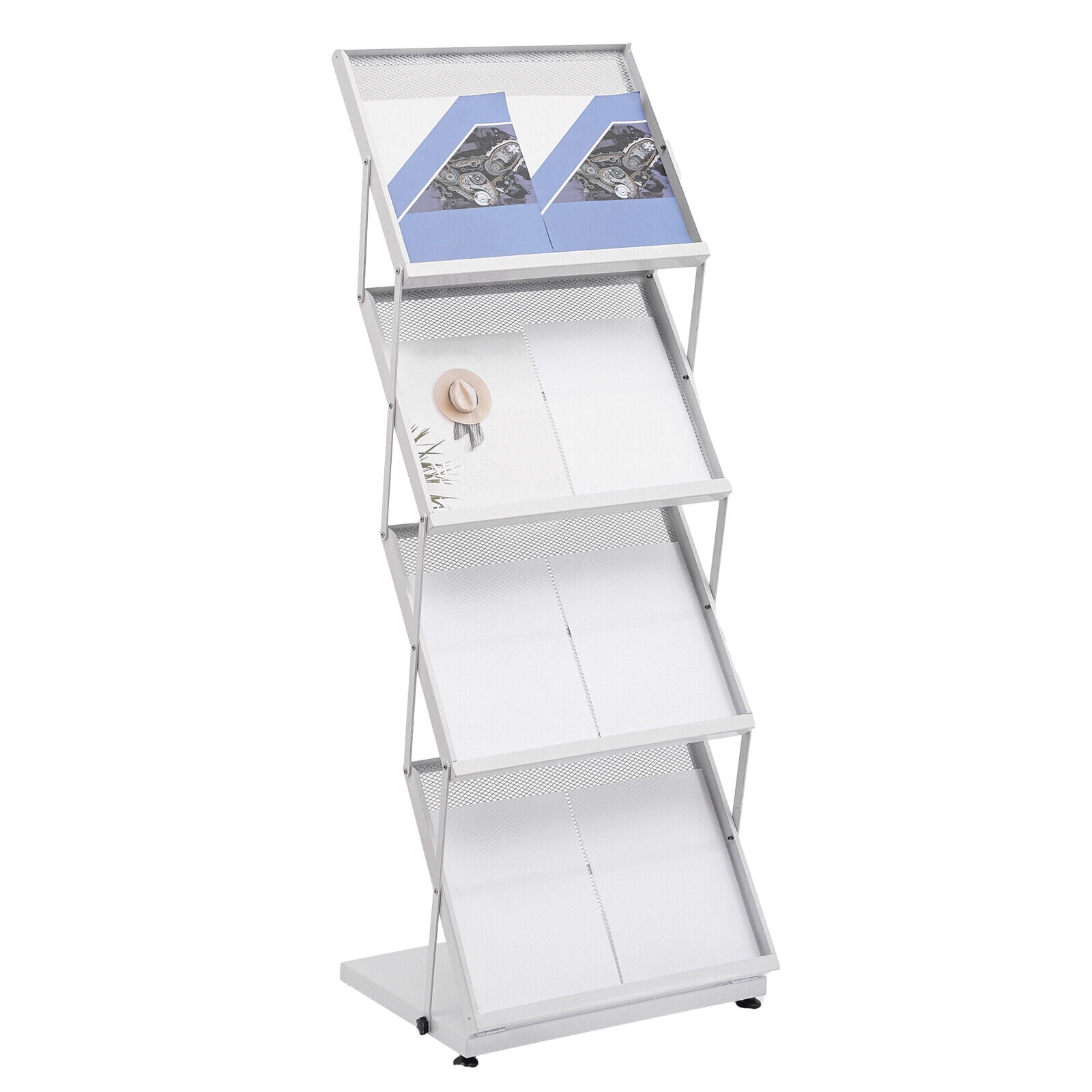 4 Tiers Foldable Magazine Rack Brochure Display Rack Display Stand ...