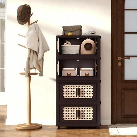 4 Tiers Folding Storage Cabinet,20" W Collapsible Storage Bins with ...