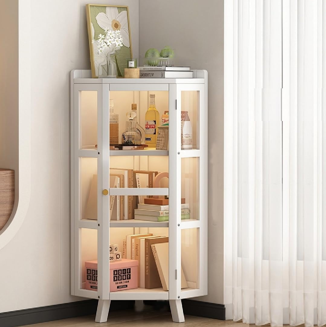 4 Tiers Freestanding Corner Cabinet, Wine Bar Cabinet Display Shelf ...