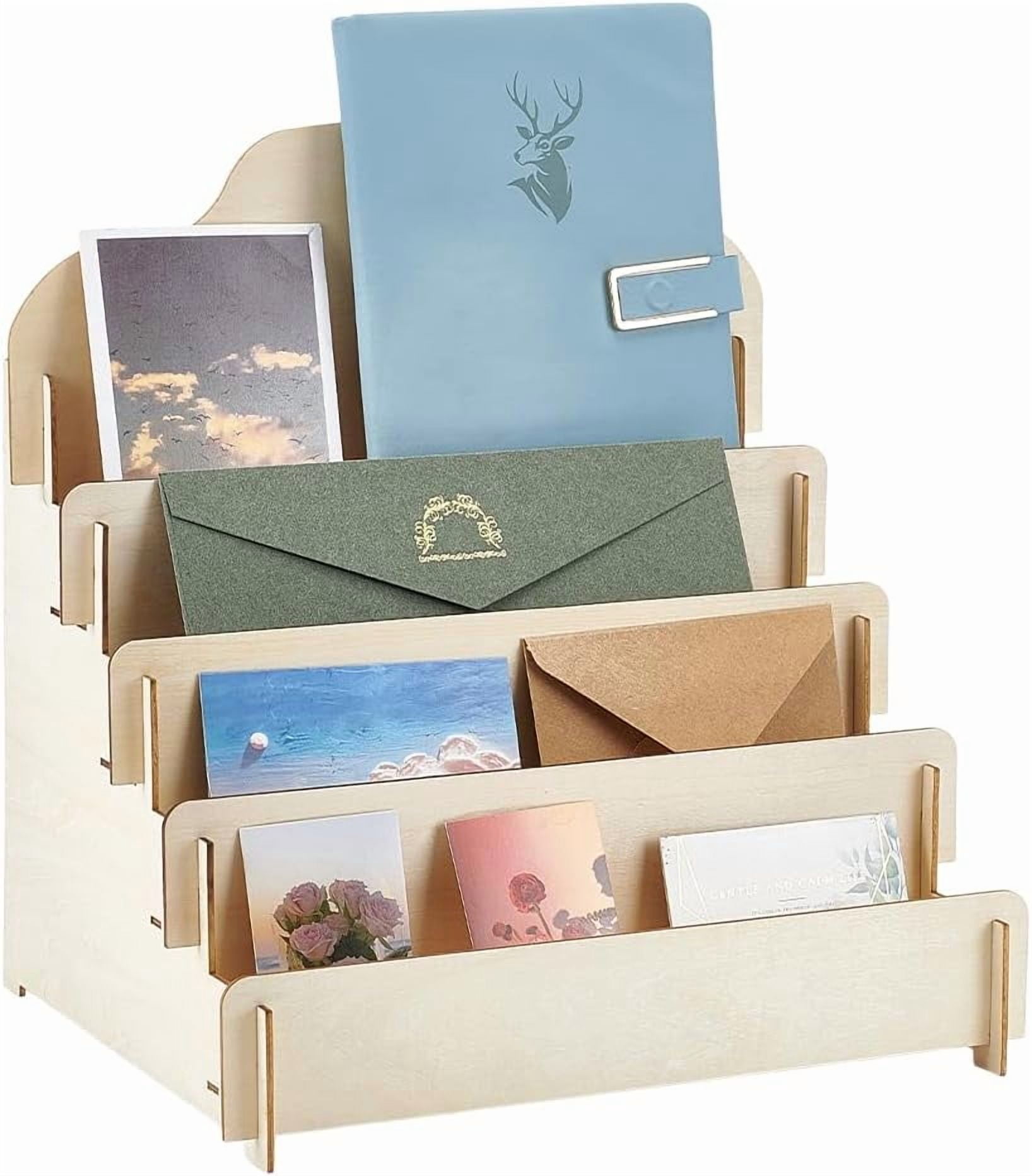 4 Tiers Greeting Card Display Stand Wooden Collector Display Rack ...
