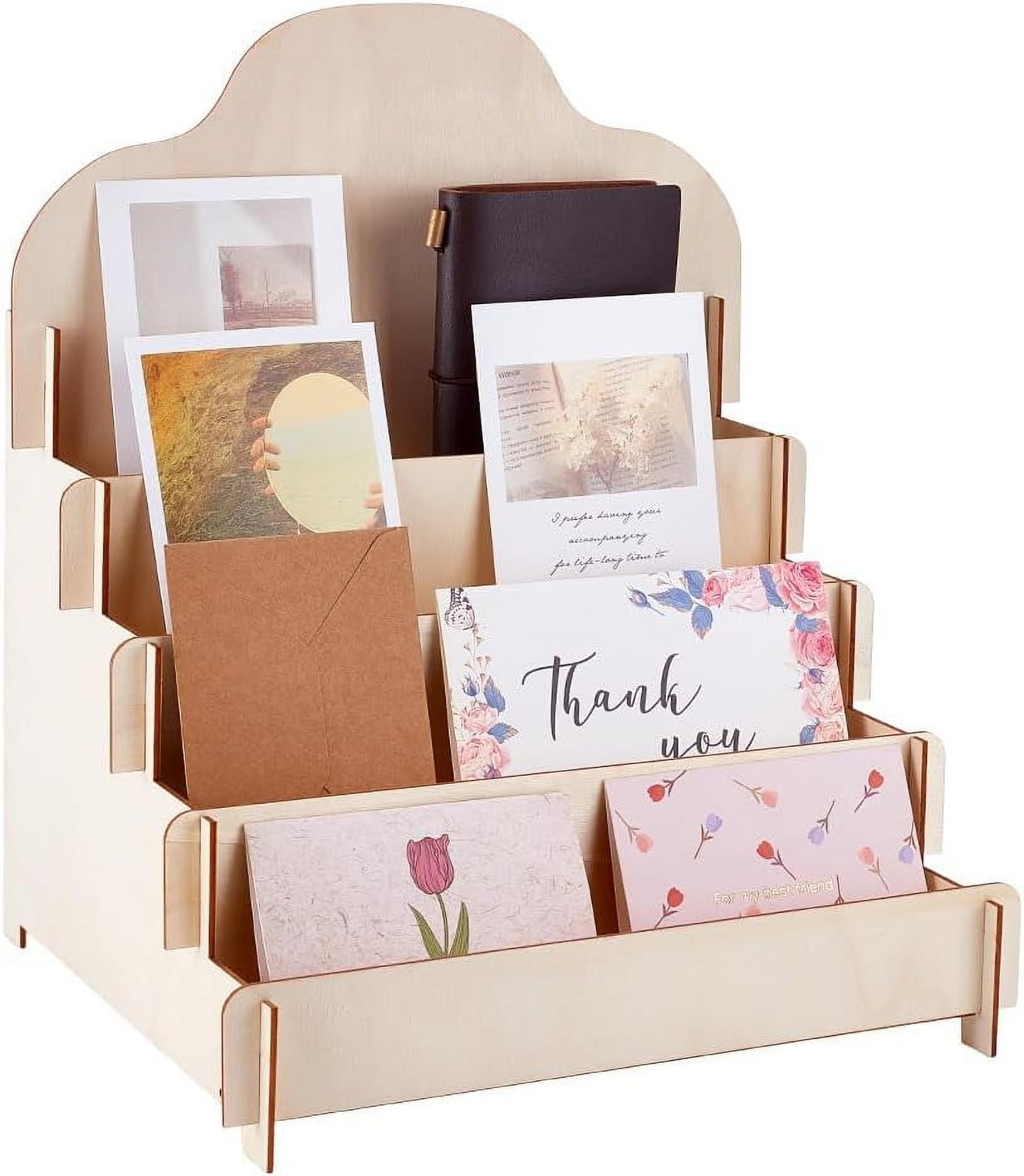 4 Tiers Greeting Card Display Stand Wooden Greeting Card Holder Display ...