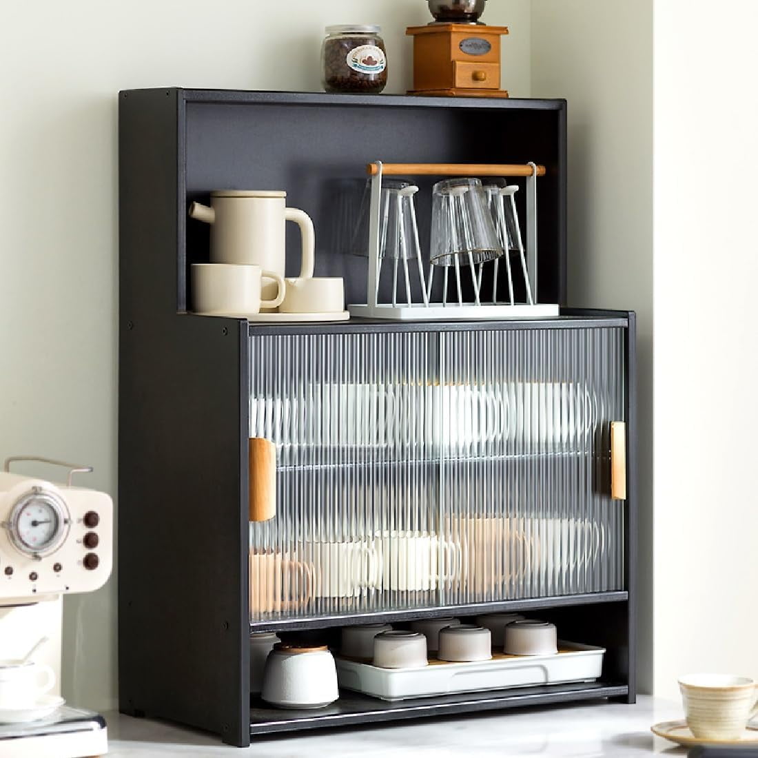 4 Tiers Kitchen Countertop Storage Cabinet, Small Pantry Sideboard with ...