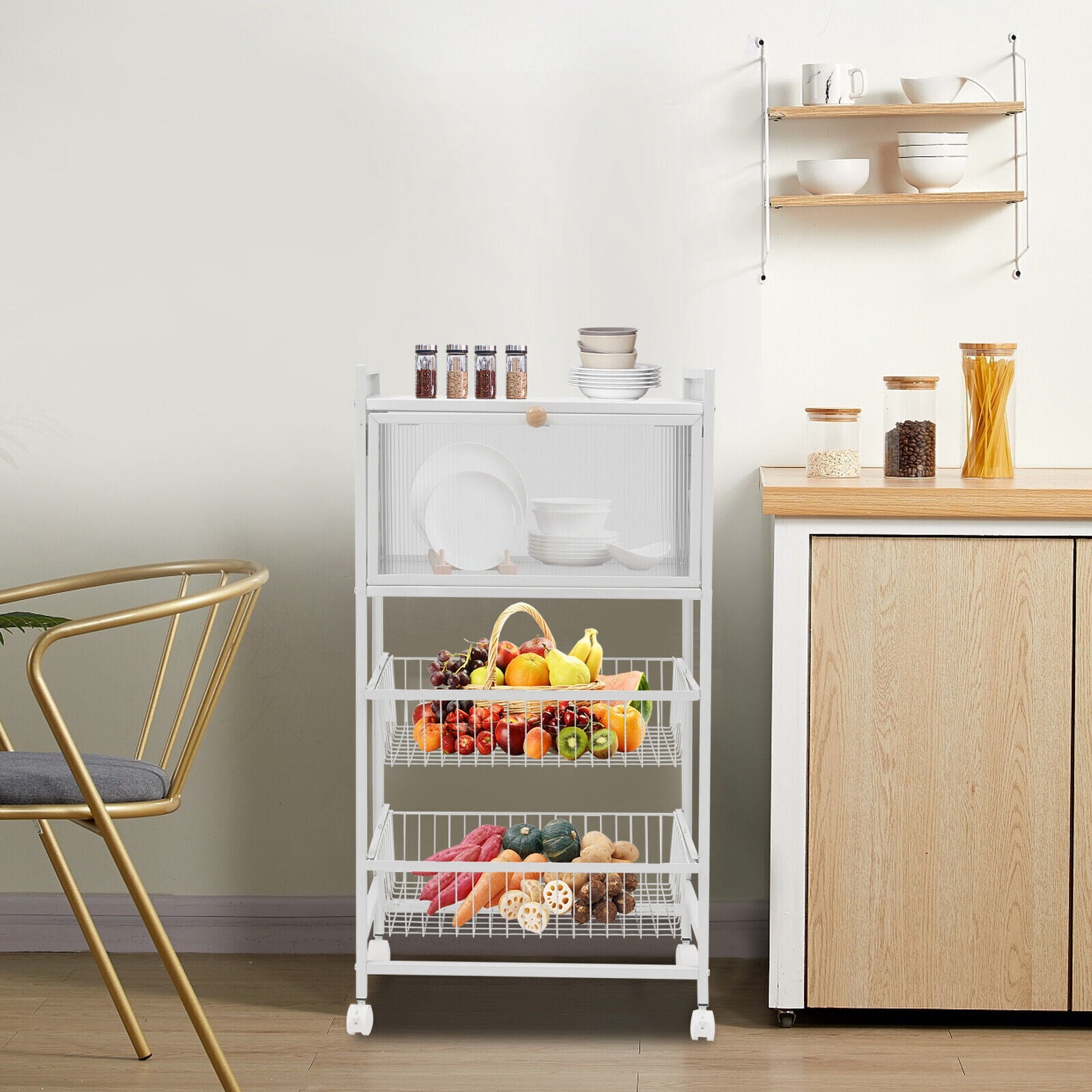 4 Tiers Kitchen Organizer Shelf Bread Rack Coffee Station Microwaves ...