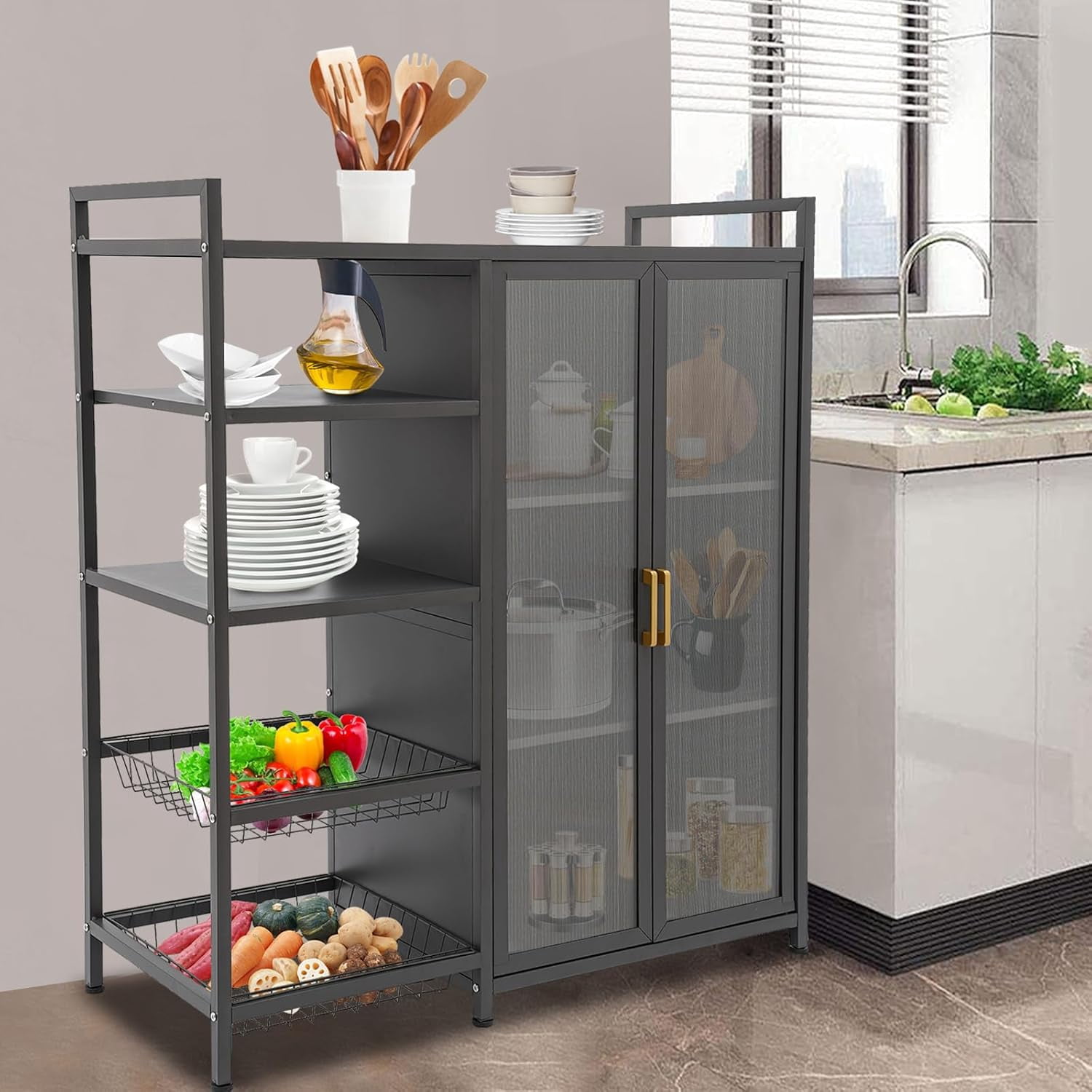 4 Tiers Kitchen Storage Shelf with Detachable Trays, Mobile Storage ...