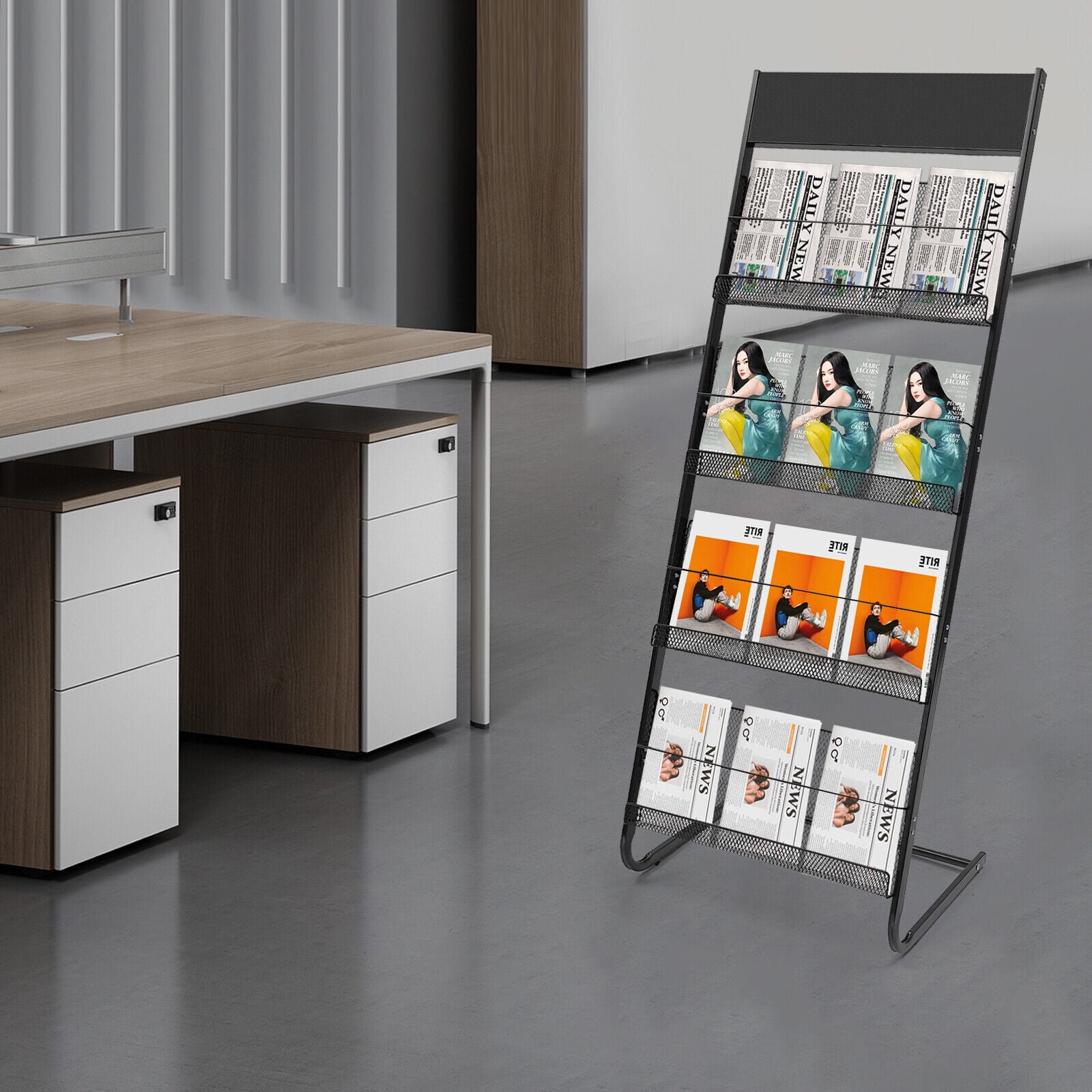 4 Tiers Magazine Rack Magazine Display Stand, 4-tier Magazine Display ...