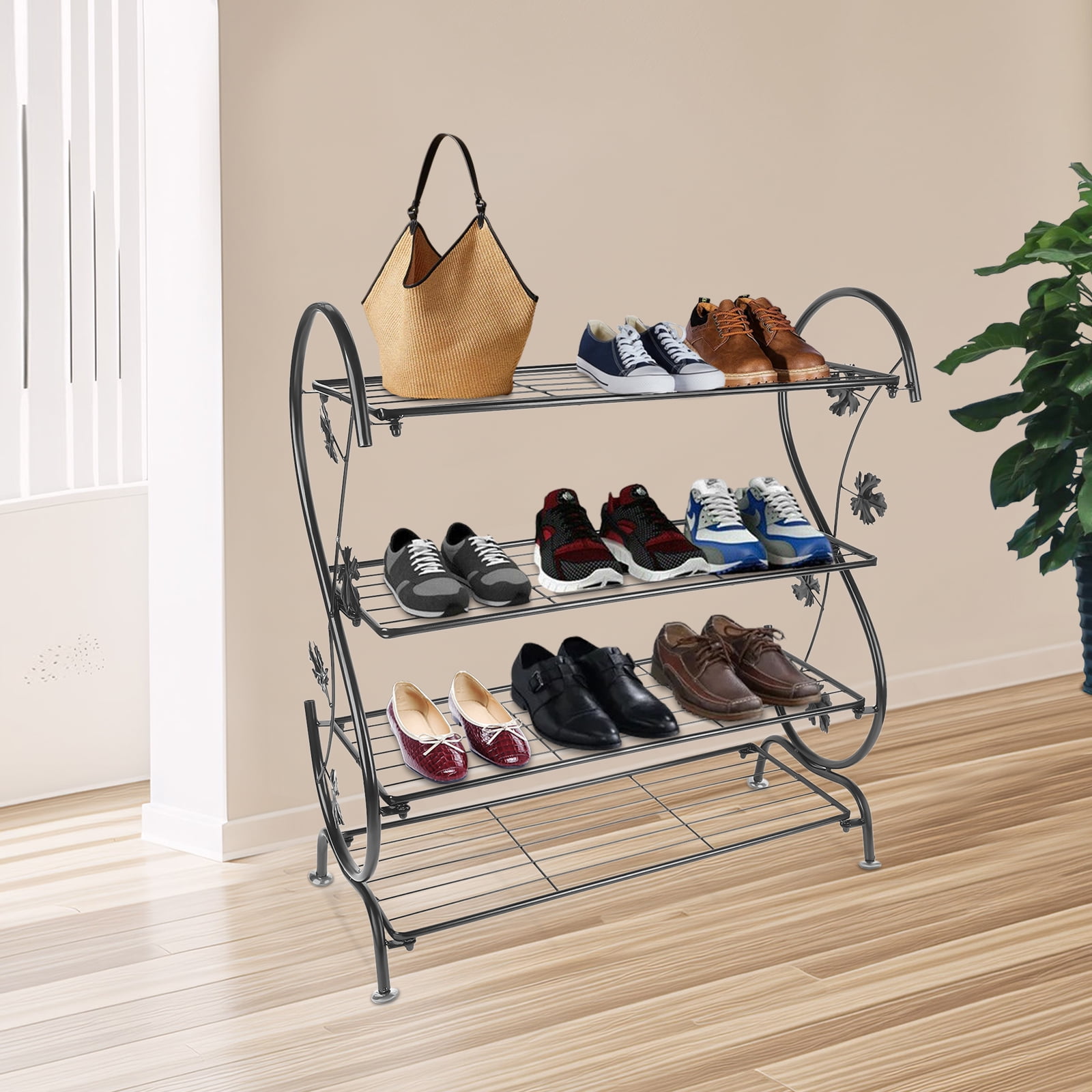 4 Tiers Metal Black Shoes Rack,Freestanding Modern Durable Shoes ...