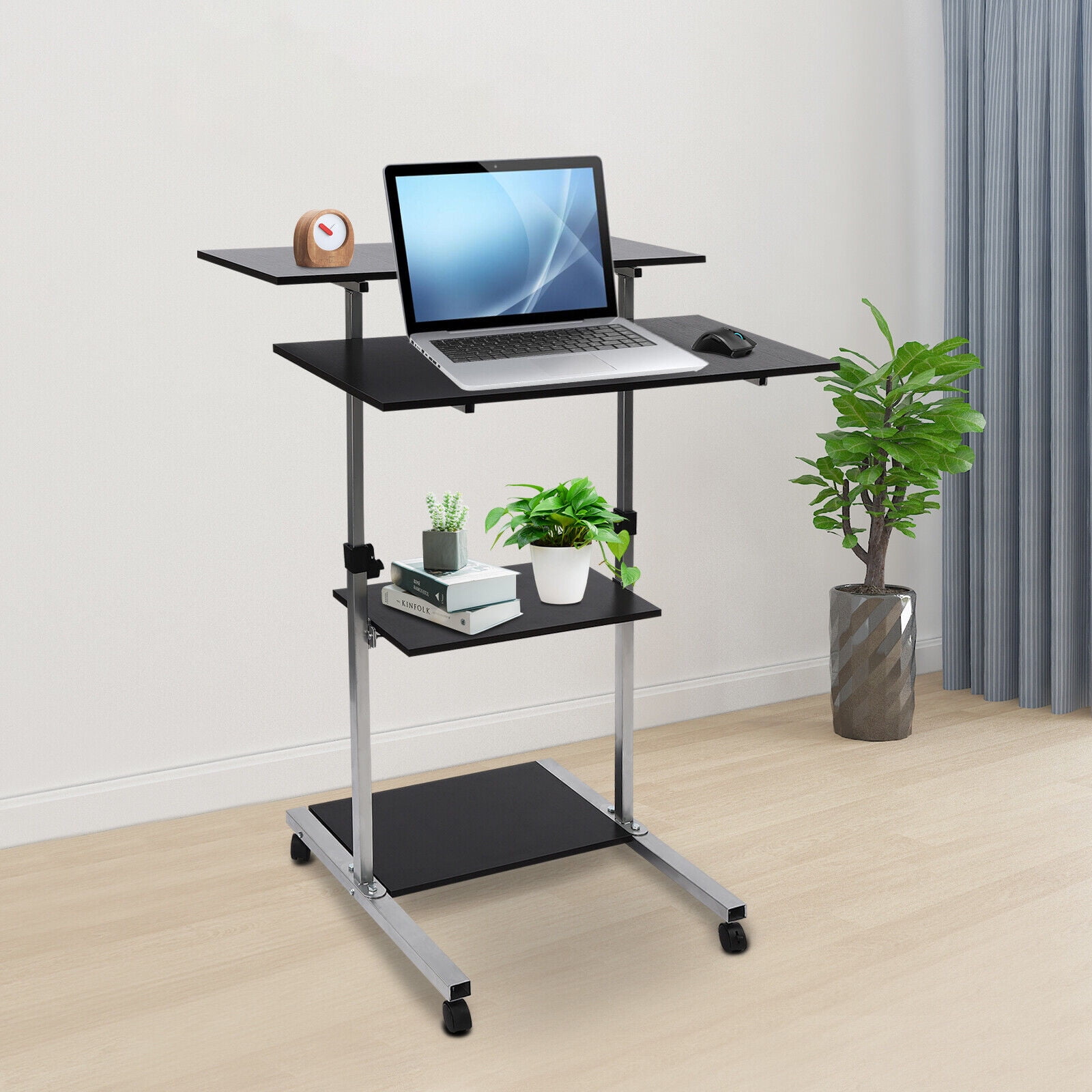 4 Tiers Mobile Stand Up Desk Height Adjustable Rolling Workstation 40 ...