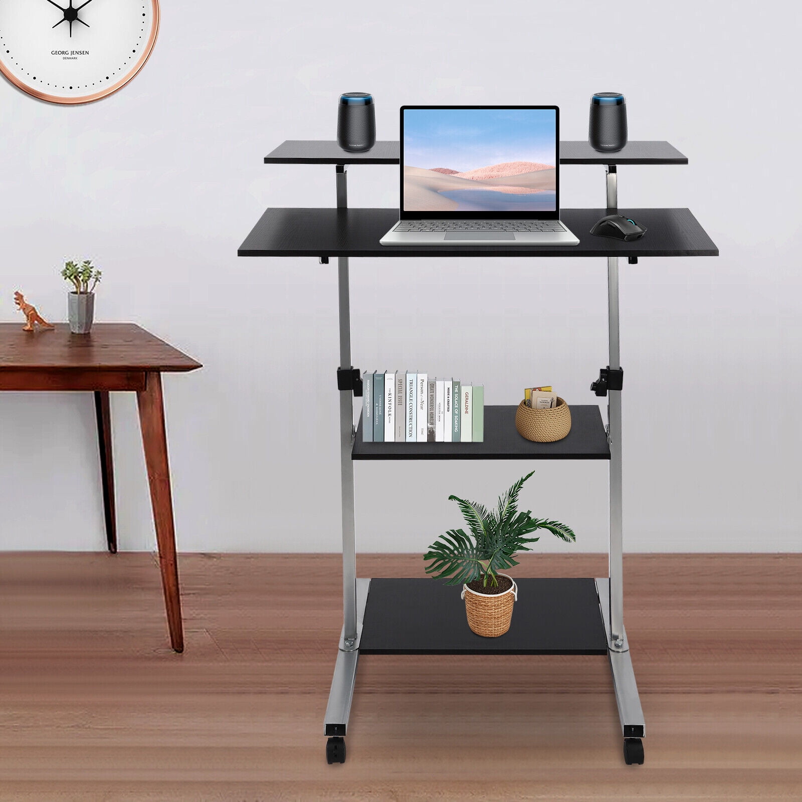 4 Tiers Mobile Stand Up Desk Height Adjustable Rolling Workstation 40 ...