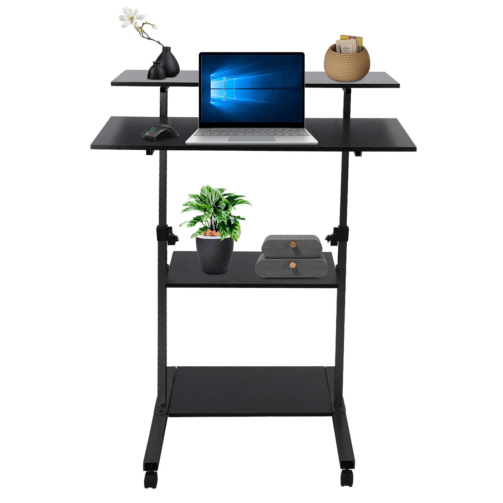 4 Tiers Mobile Stand Up Desk | Height Adjustable Rolling Workstation W ...