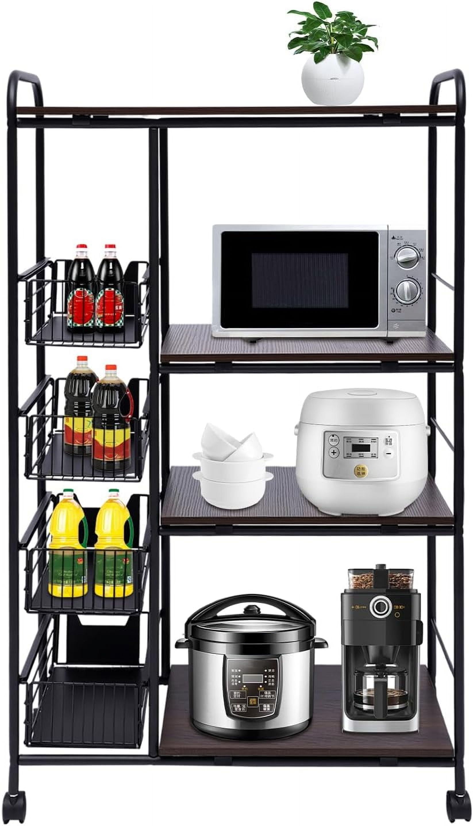 4 Tiers Moveable Kitchen Baker's Rack, Utility Storage Shelf Microwave ...