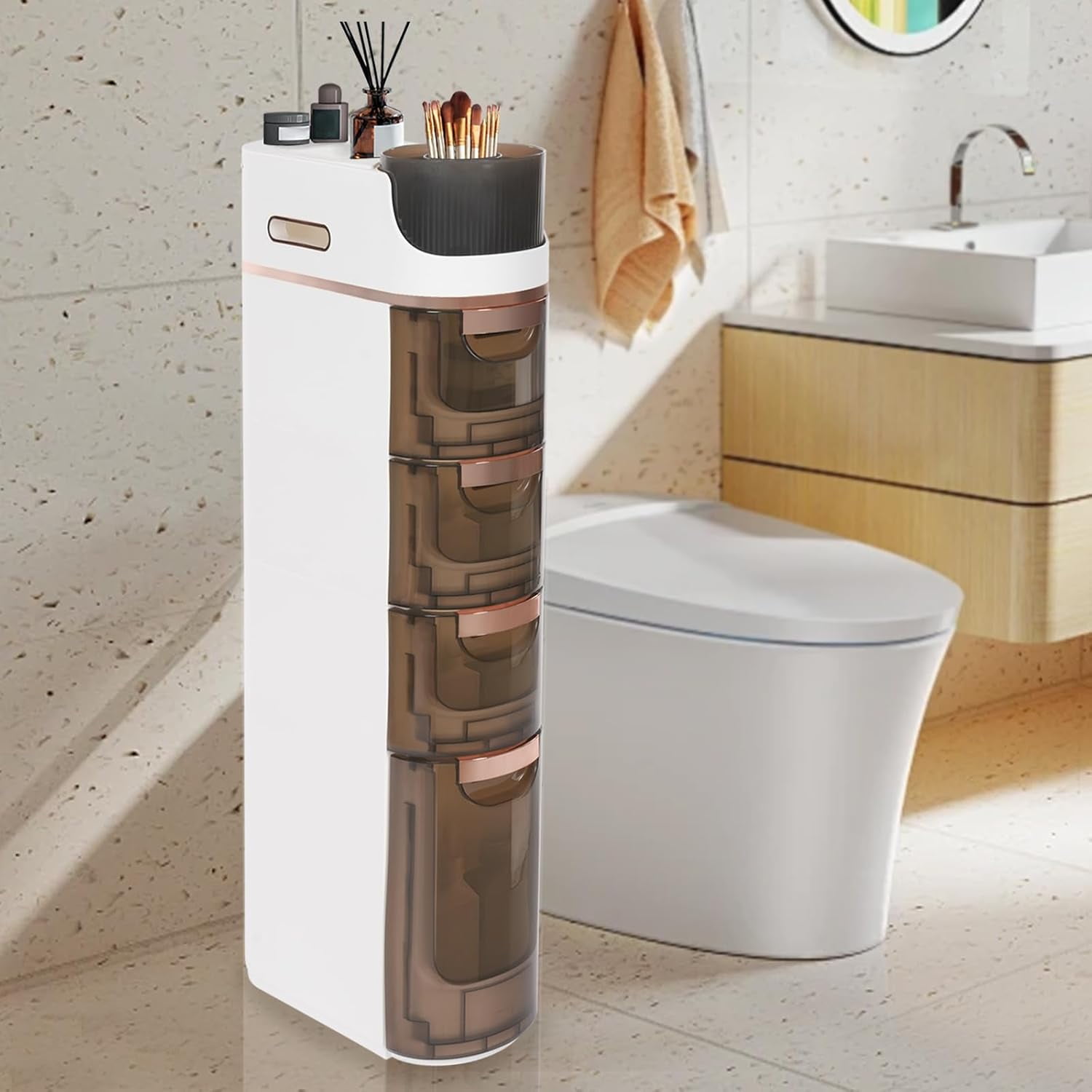 4-Tiers Narrow Slim Bathroom Storage Cart, Mobile Organizer with ...