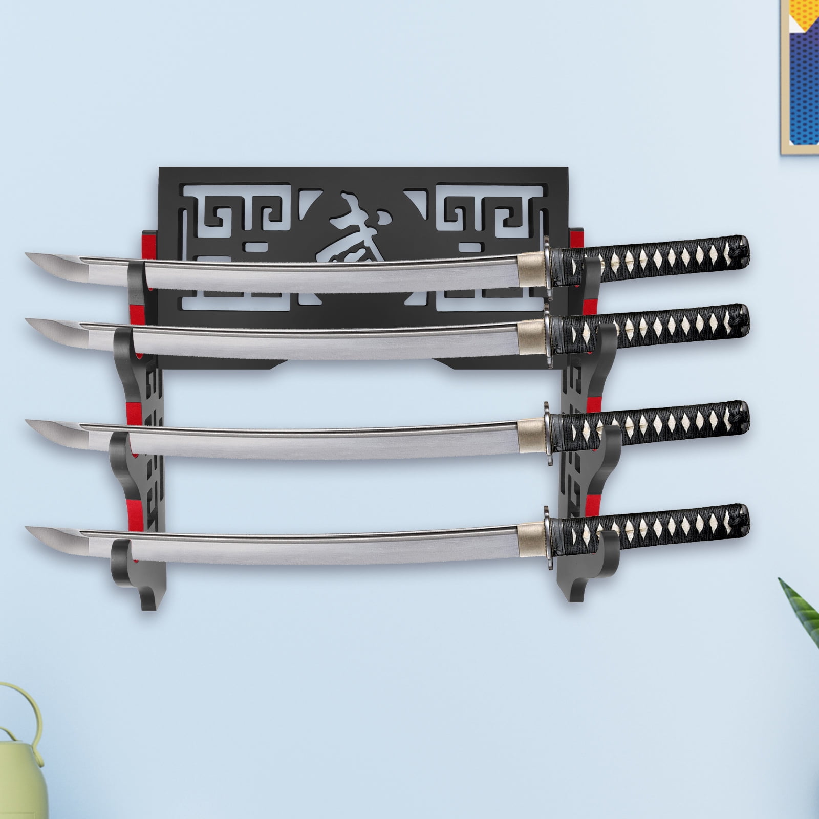 4 Tiers Padded Sword Stand Display Velvet Protect Sword Rack Katana ...