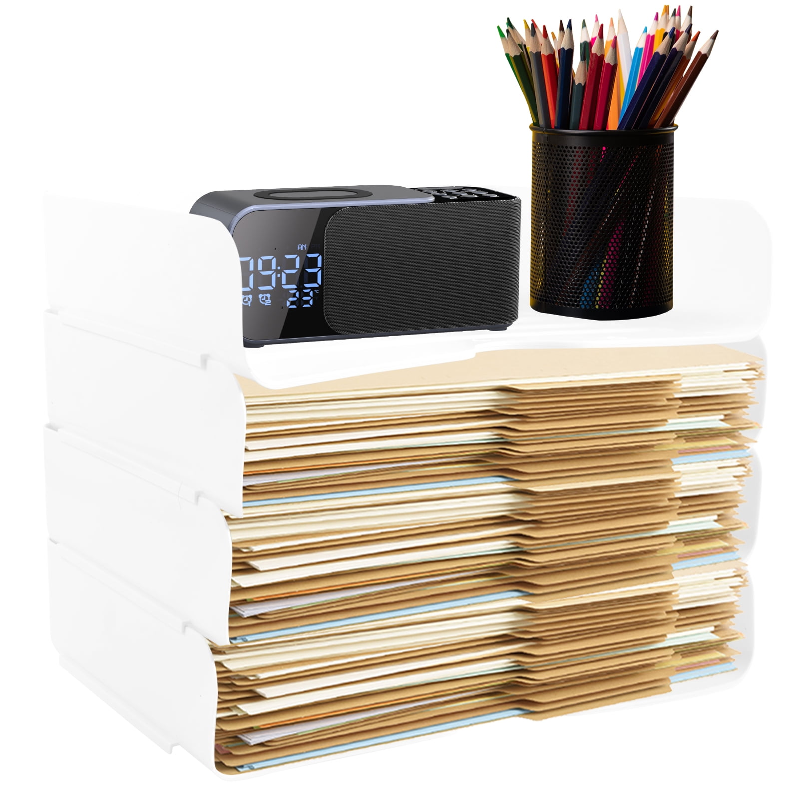 4 Tiers Paper Organizers Tray Stackable Desk Document Trays Clear ...