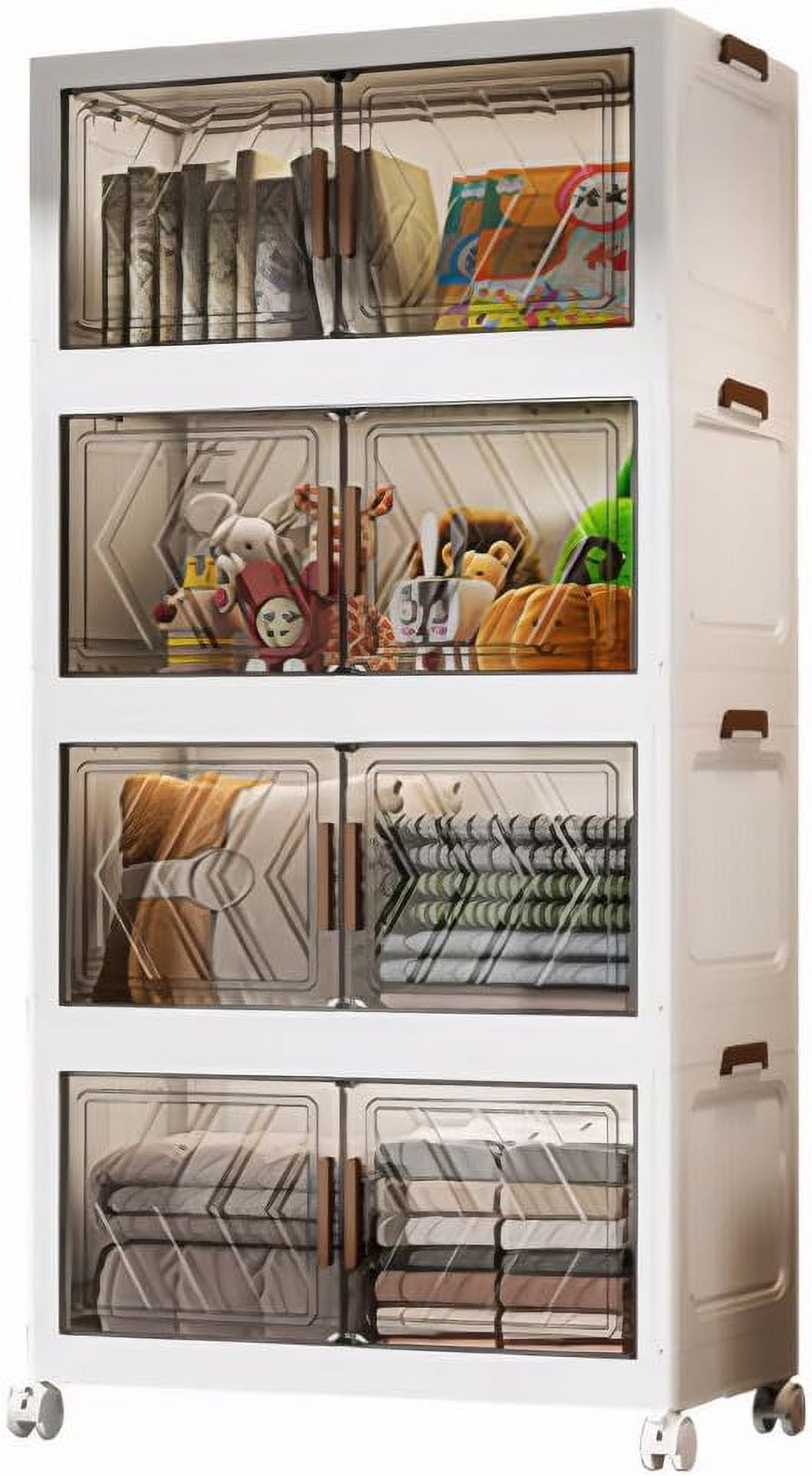 4 Tiers Plastic Storage Cabinet Bins with Lids, Stackable Storage Bins ...