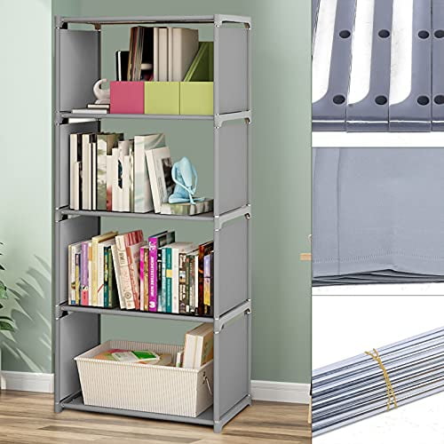 4-Tiers Portable Bookshelf with Fabric Cloth, 4 Cube Closet Storage ...