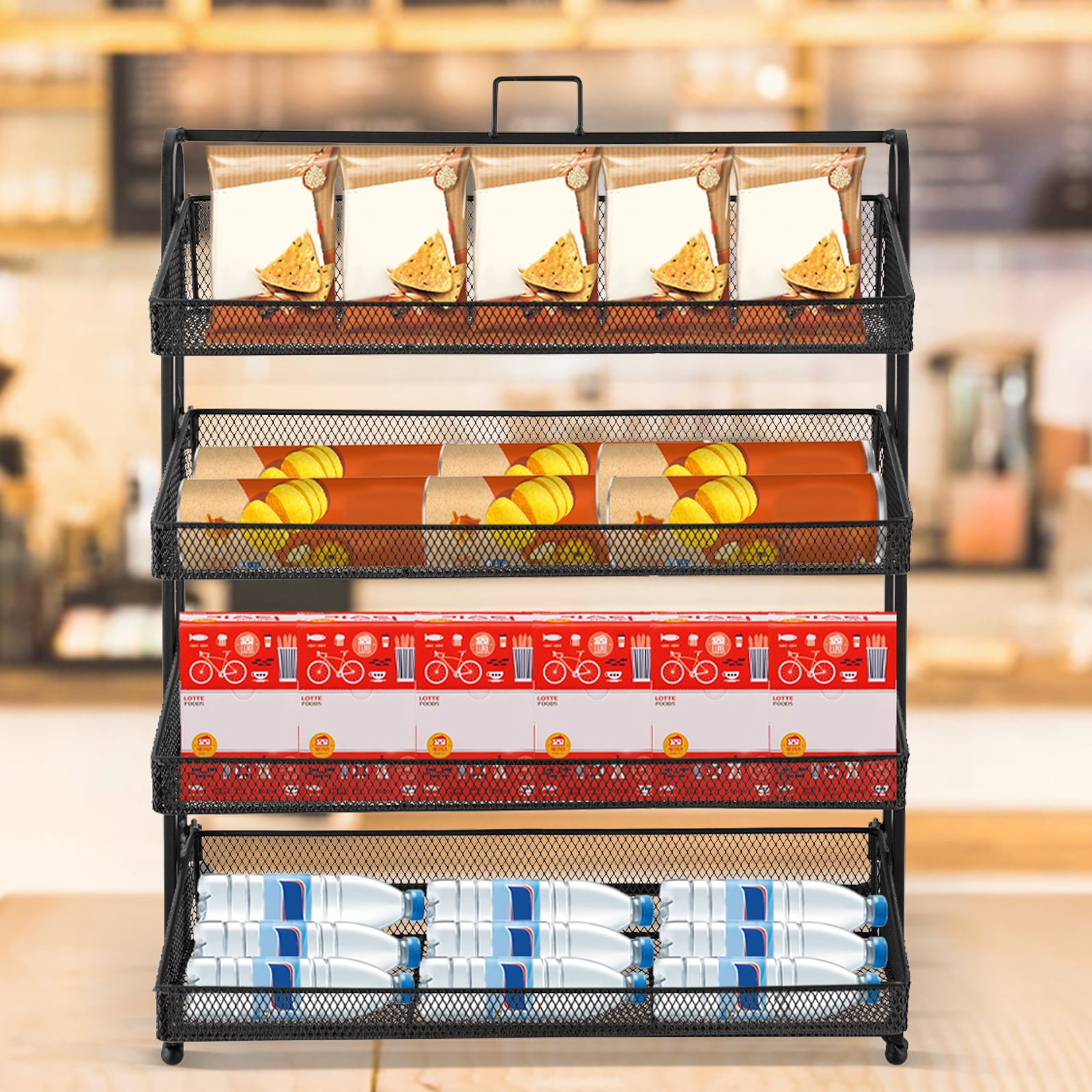 4 Tiers Retail Display Rack 16.14*9.84*20.27in Black Iron Snack ...