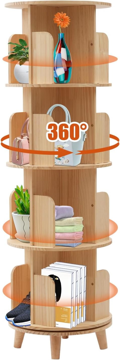 4 Tiers Rotating Bookshelf 360 Display Floor Standing Bookcase Storage ...