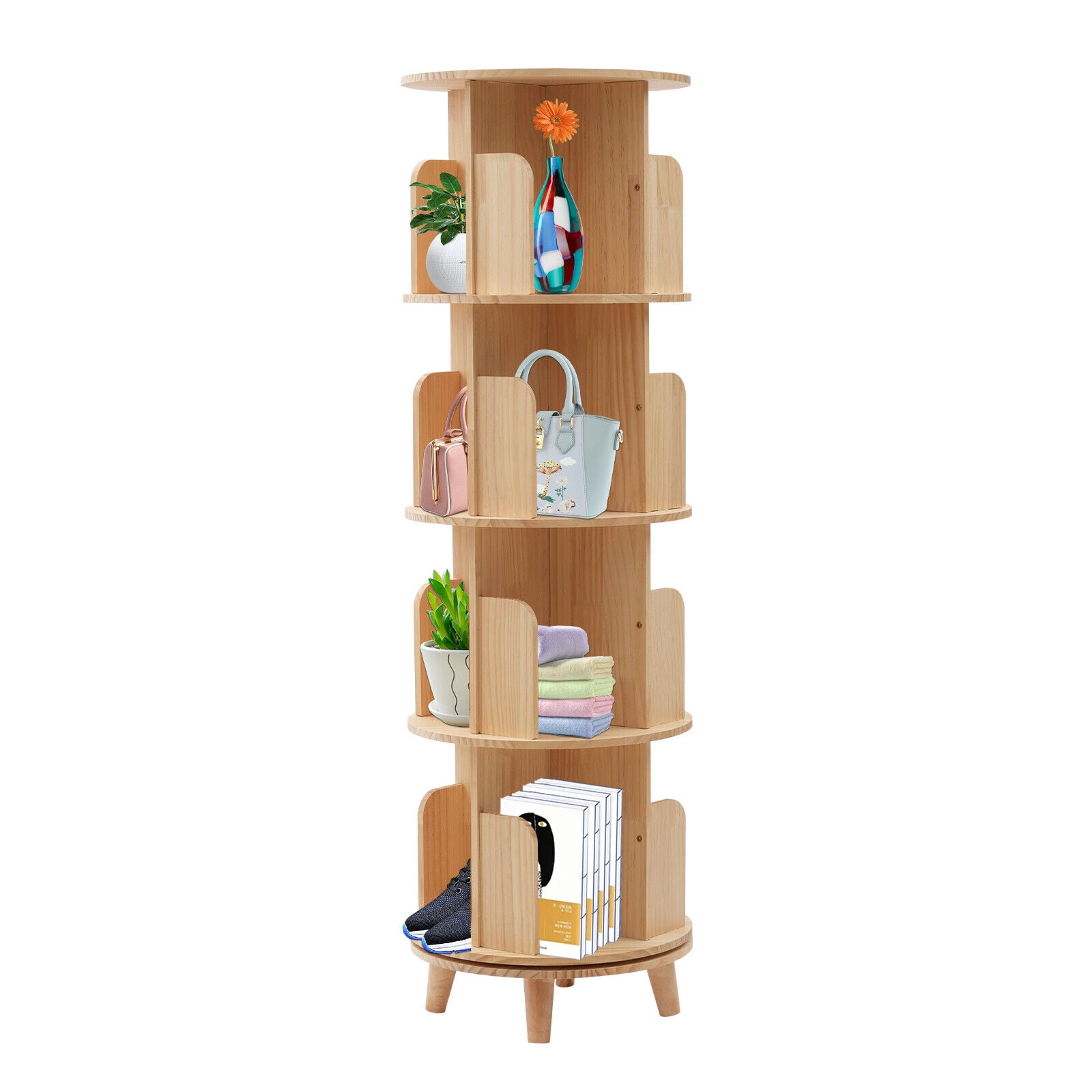 4-Tiers Rotating Bookshelf Bookcase Storage Rack Bookshelf Floor ...