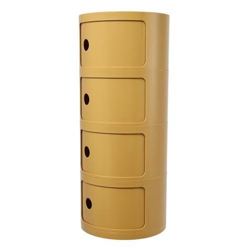 4 Tiers Round Storage Cabinet with Doors, Stackable End Table with ...