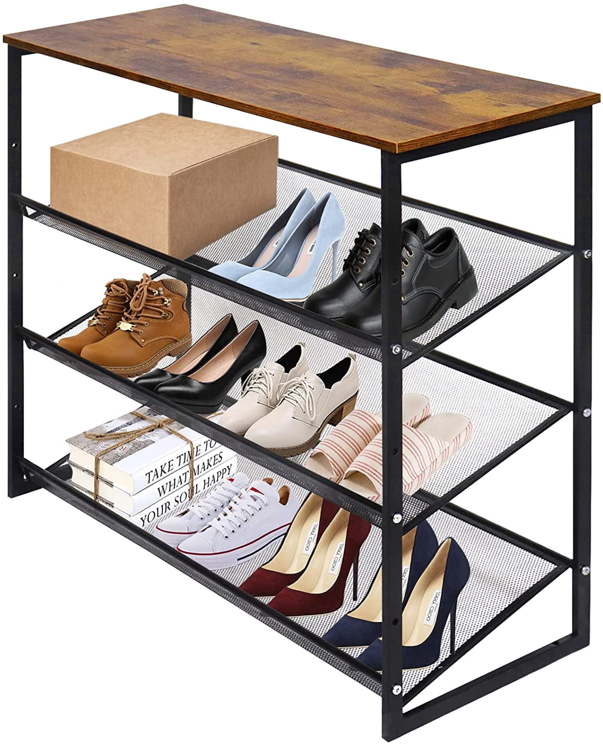 4-Tiers Shoe Storage Freestanding Organizer Modern 25.2 in Tilting ...