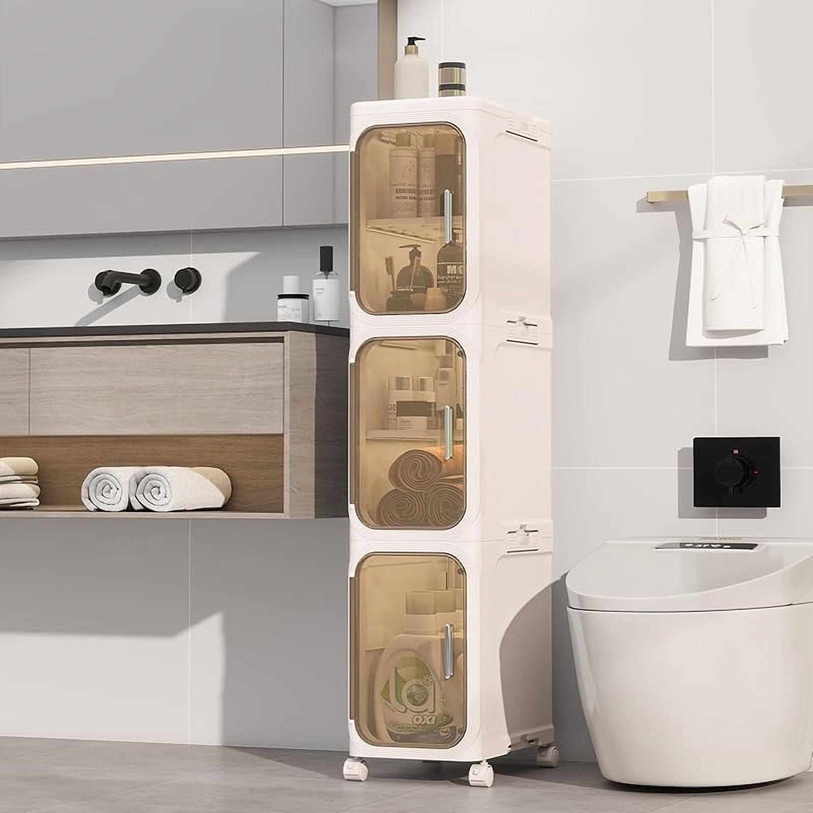 4-Tiers Slim Bathroom Storage Cabinet, Foldable Storage Cabinets,Narrow ...