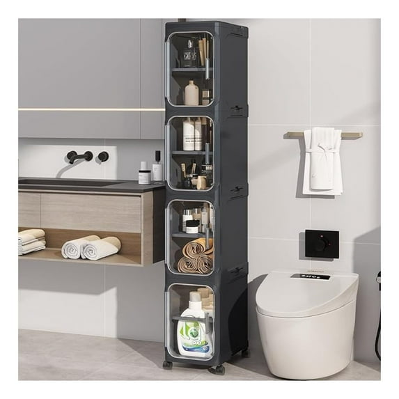 4 Tiers Slim Bathroom Storage Cabinet,Narrow Bathroom Storage,Foldable Storage Cabinets,Movable ...