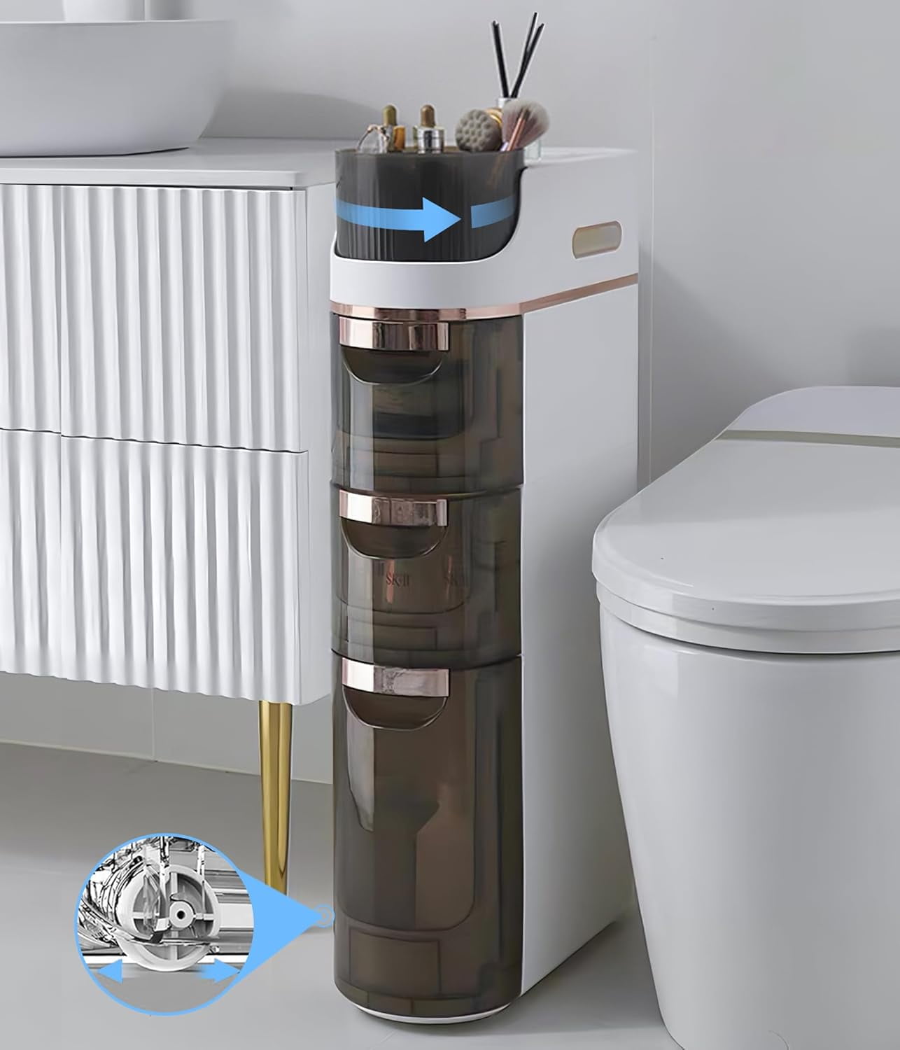 4-Tiers Slim Bathroom Storage Cabinet, Waterproof Narrow Floor Cabinet ...