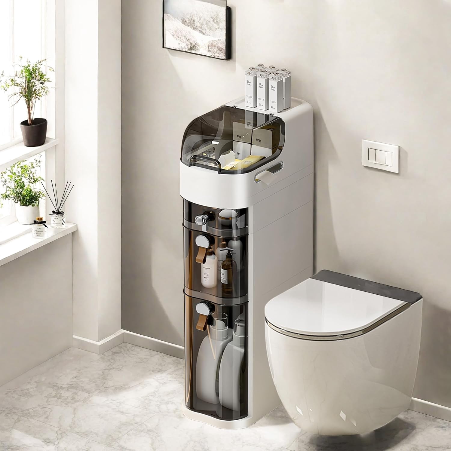 4-Tiers Slim Bathroom Storage Cabinet, Waterproof Narrow Storage ...