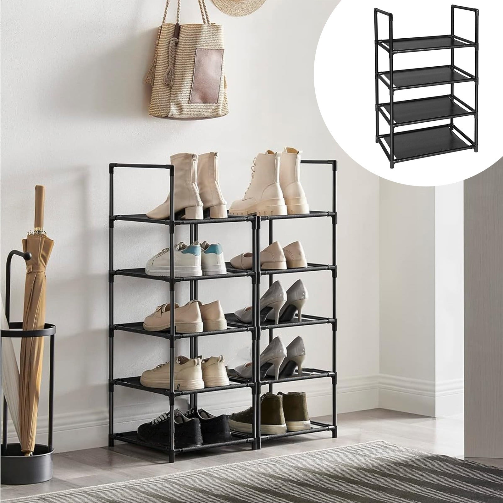 4 Tiers Small Shoe Rack,Narrow Stackable Shoe Shelf Organizer,Sturdy ...