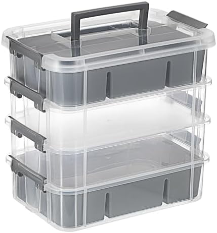 4-Tiers Stack Carry Storage Box With 2 Divided Tray, Transparent ...