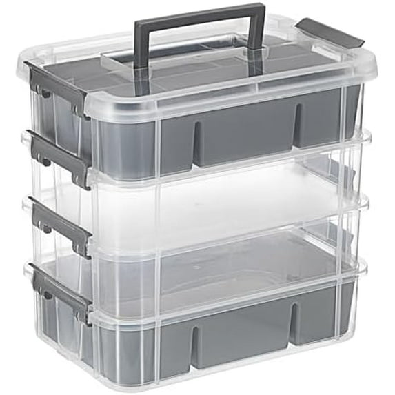 4-Tiers Stack Carry Storage Box With 2 Divided Tray, Transparent ...