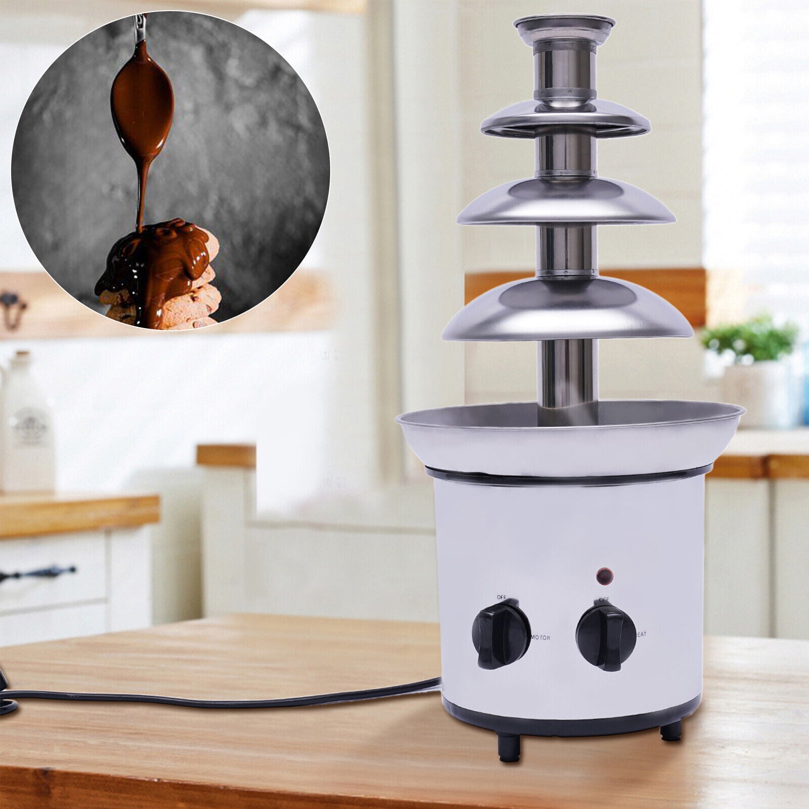 4 Tiers Stainless Steel Chocolate Fondue Fountain - Electric Chocolate ...
