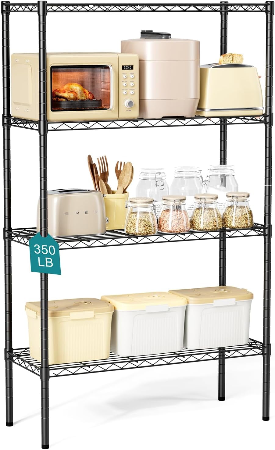 4 Tiers Storage Wire Shelves, Standing Shelving Units, Metal Storage ...