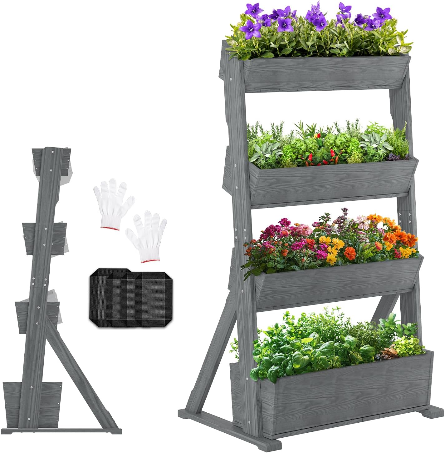 4 Tiers Vertical Wooden Raised Garden Bed, Freestanding Vertical Garden ...