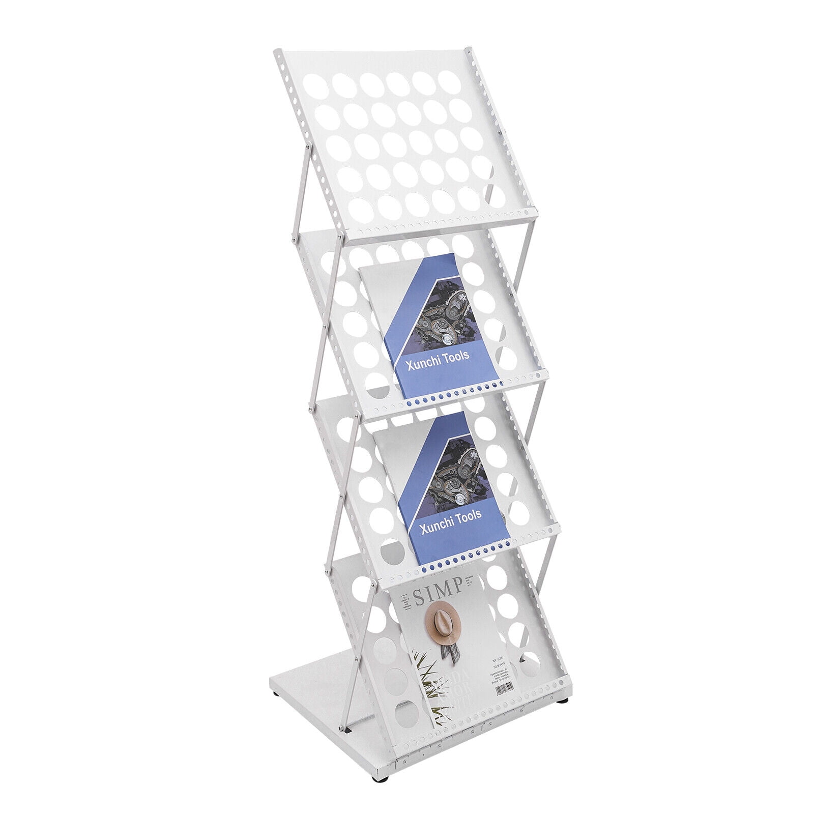 4 Tiers White Foldable A3 Brochure Newspapers Magazine Stand ...