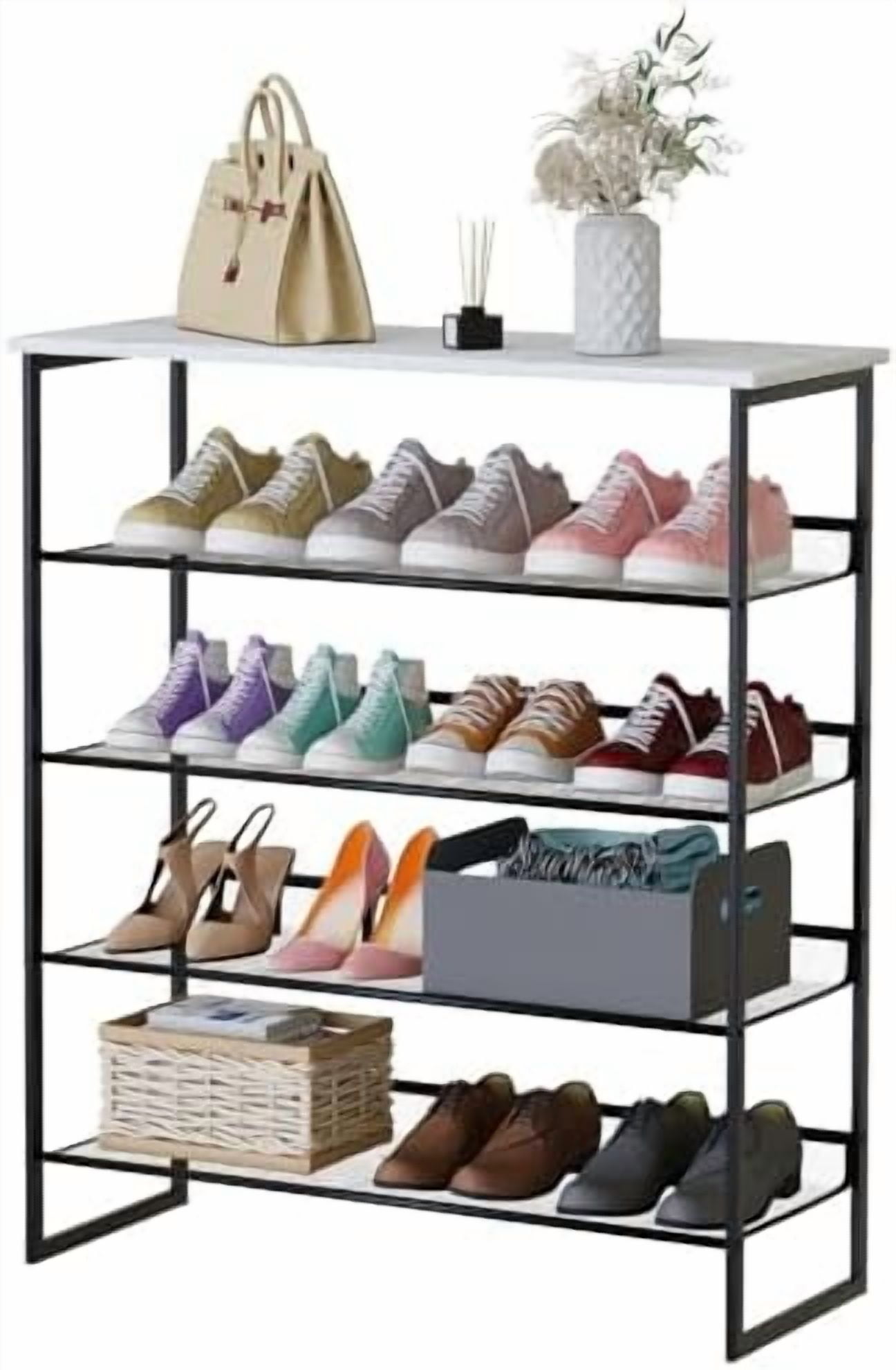4 Tiers White Marble Shoe Rack,Freestanding Organizer Multi-Purpose ...
