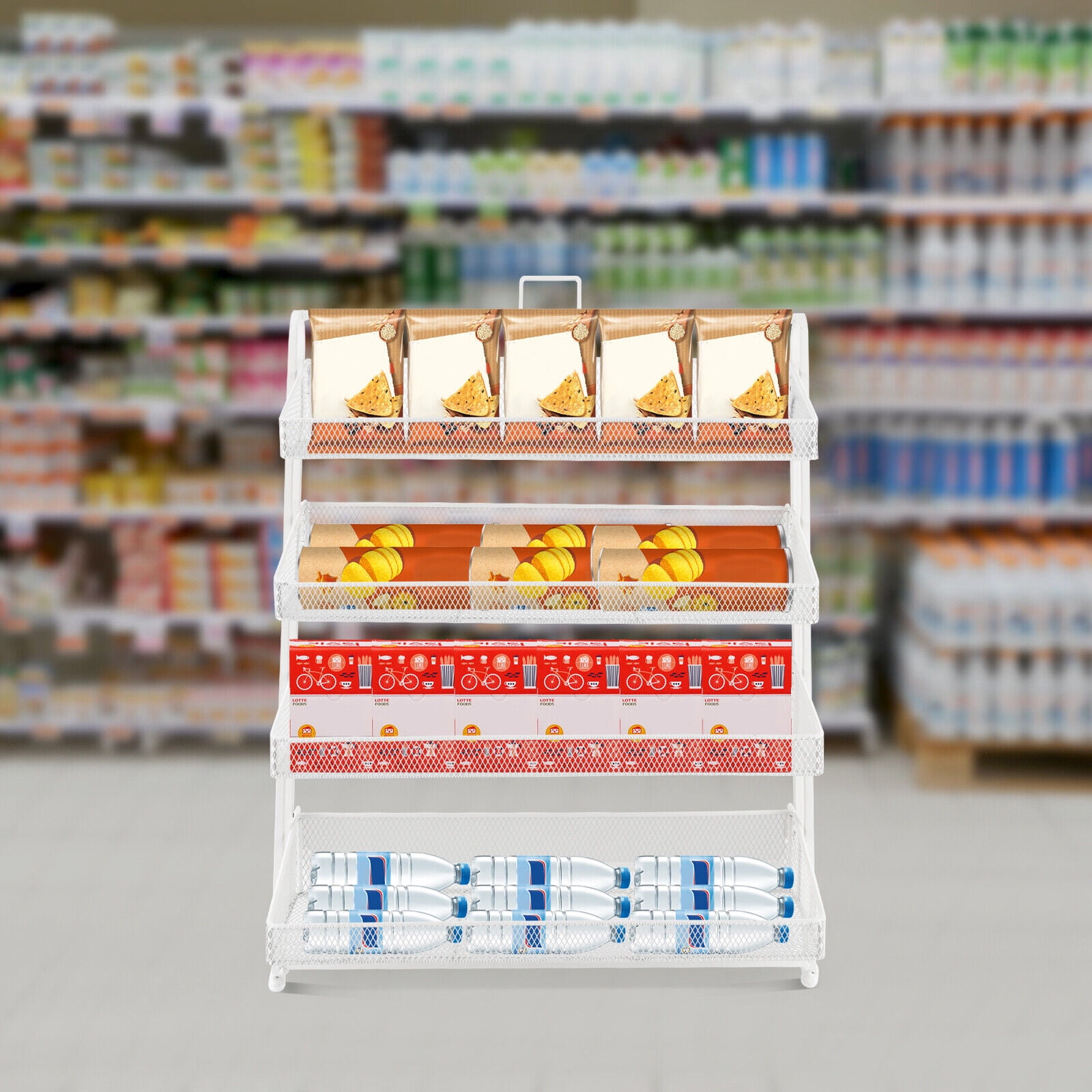 4 Tiers White Retail Store Candy Display Rack Shelving Snack Storage ...